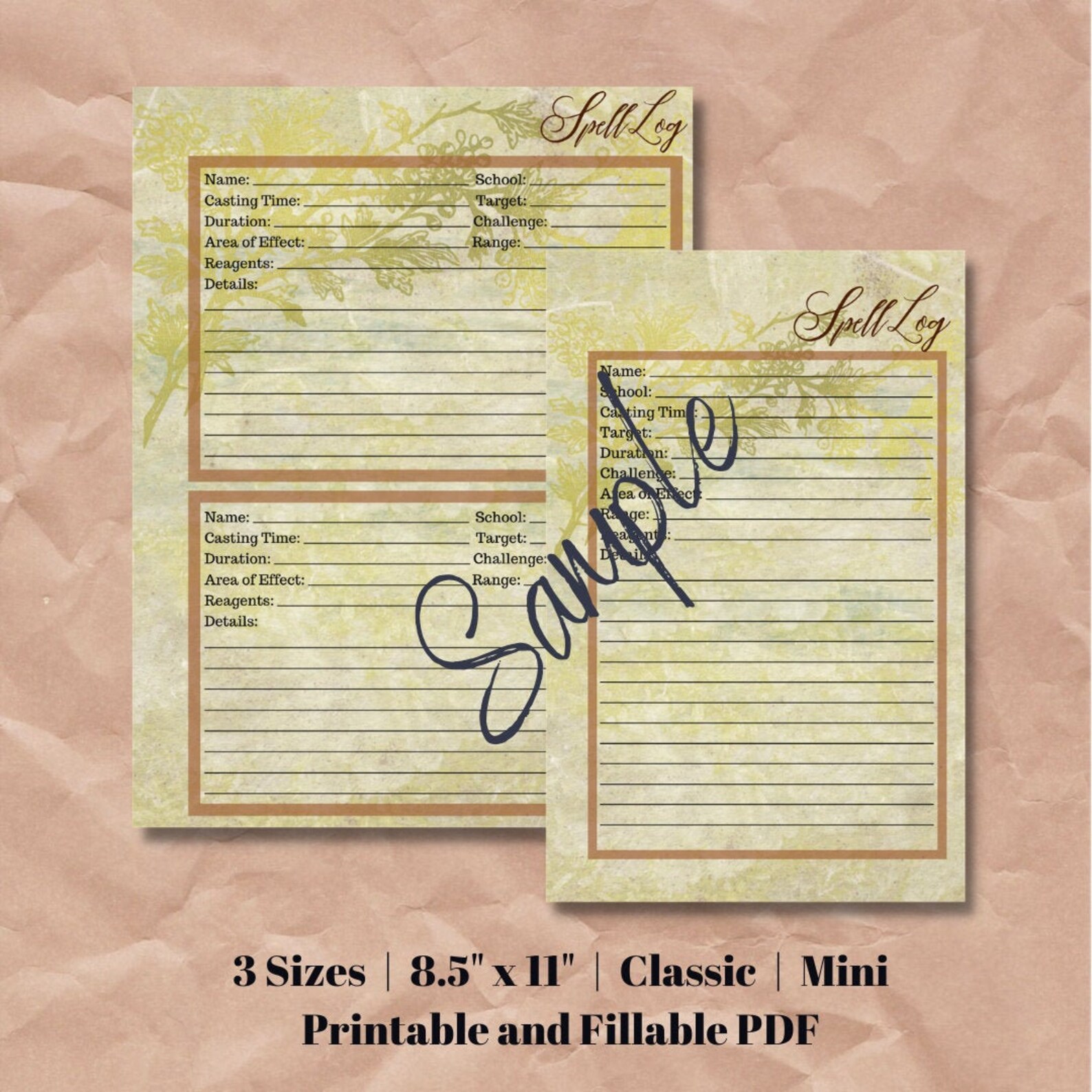 Roleplaying Game Printable Planner Page Character Spellbook | Etsy