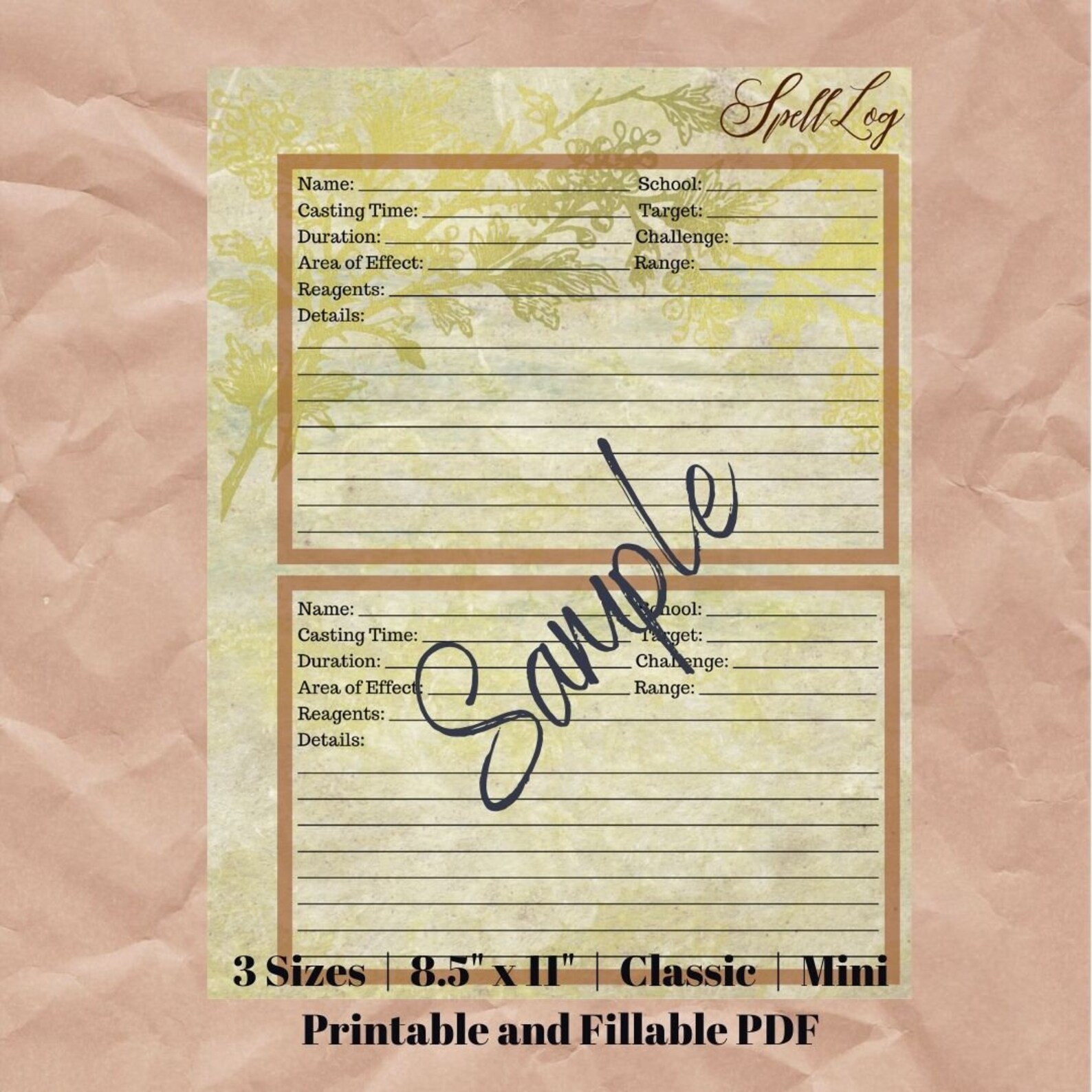 Roleplaying Game Printable Planner Page Character Spellbook | Etsy