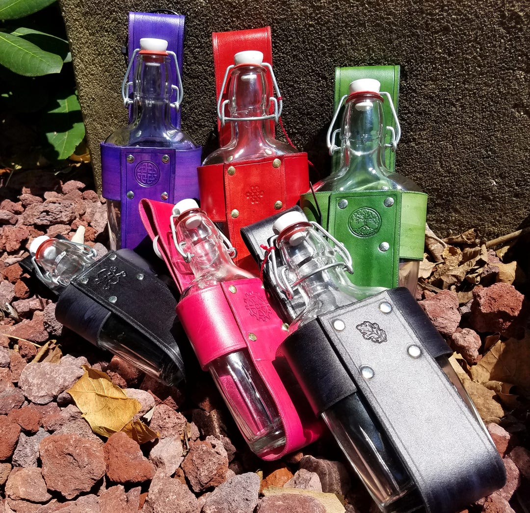 Leather Flask Holder, 8 Ounce Large Glass Belt Flask in Customized ...