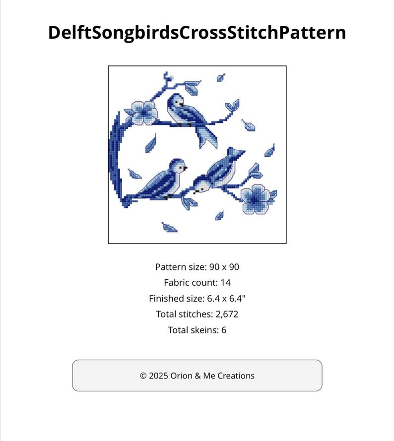 Delft Blue Songbirds Cross Stitch Pattern — Digital Download - Etsy