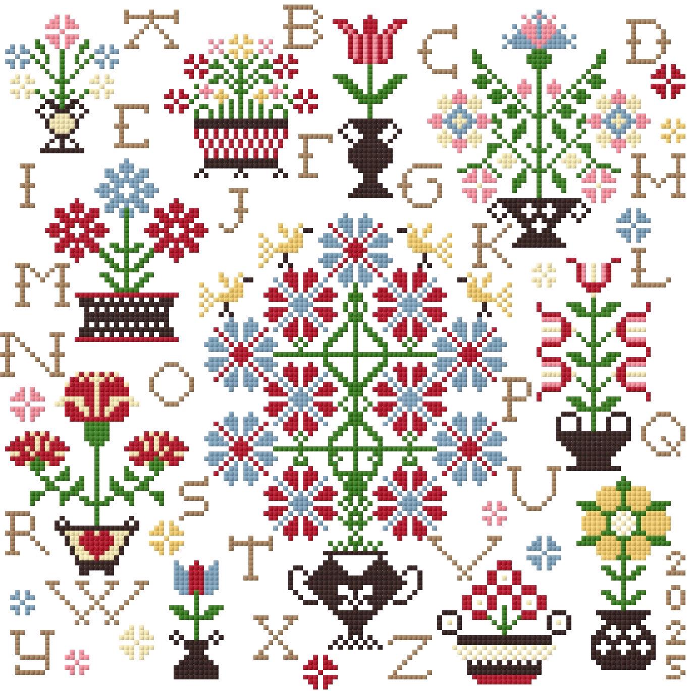 Cross Stitch Pattern Dutch Modern Flowers Sampler — Digital Download - Etsy