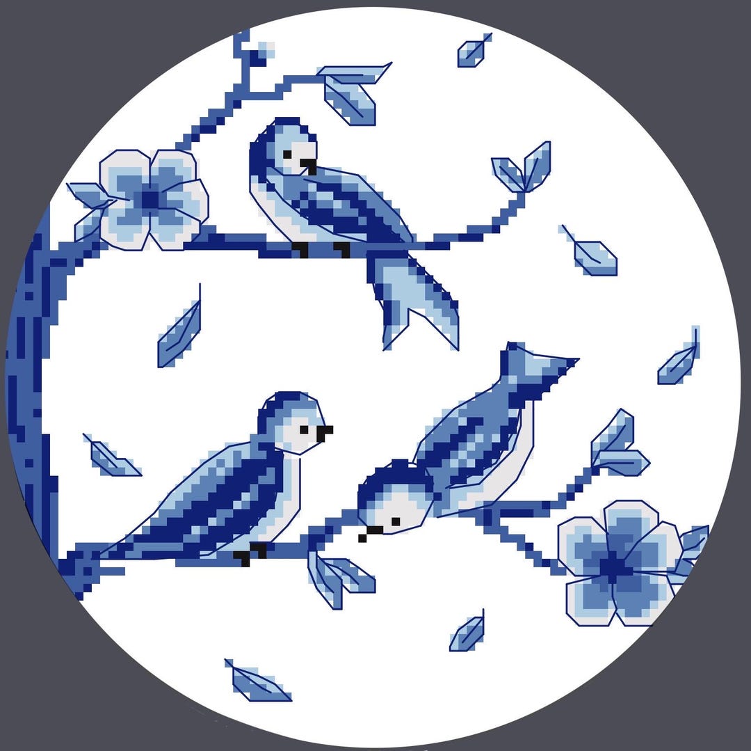 Delft Blue Songbirds Cross Stitch Pattern — Digital Download - Etsy