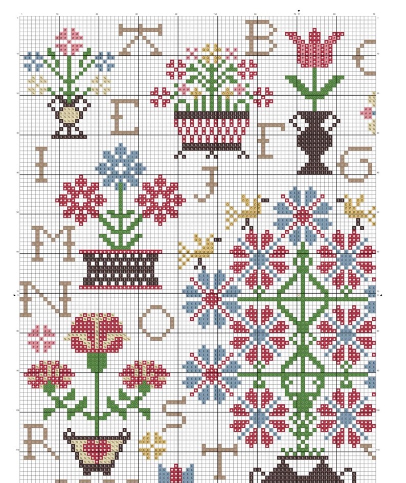 Cross Stitch Pattern Dutch Modern Flowers Sampler — Digital Download - Etsy