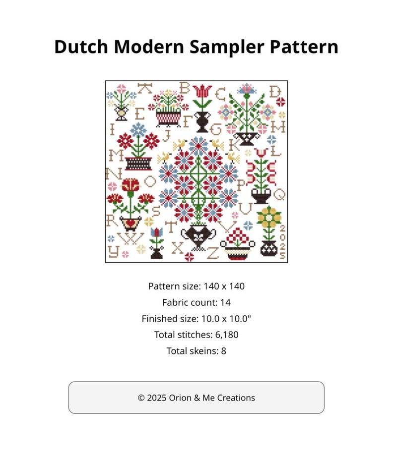 Cross Stitch Pattern Dutch Modern Flowers Sampler — Digital Download - Etsy