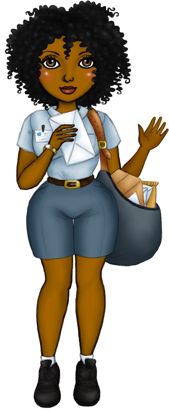 Post Office Afro Woman Delivering Package Box Mail Service Courier ...