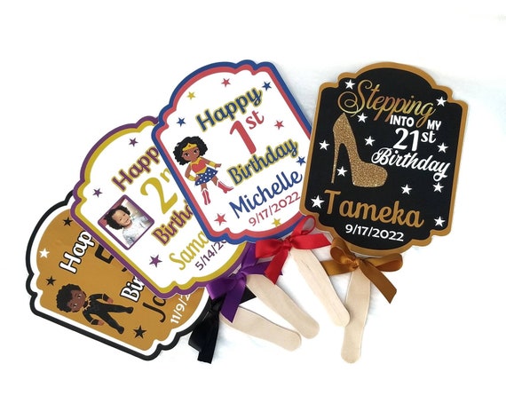 10 Custom Double Sided Happy Birthday Fans With Wooden Handle - Etsy