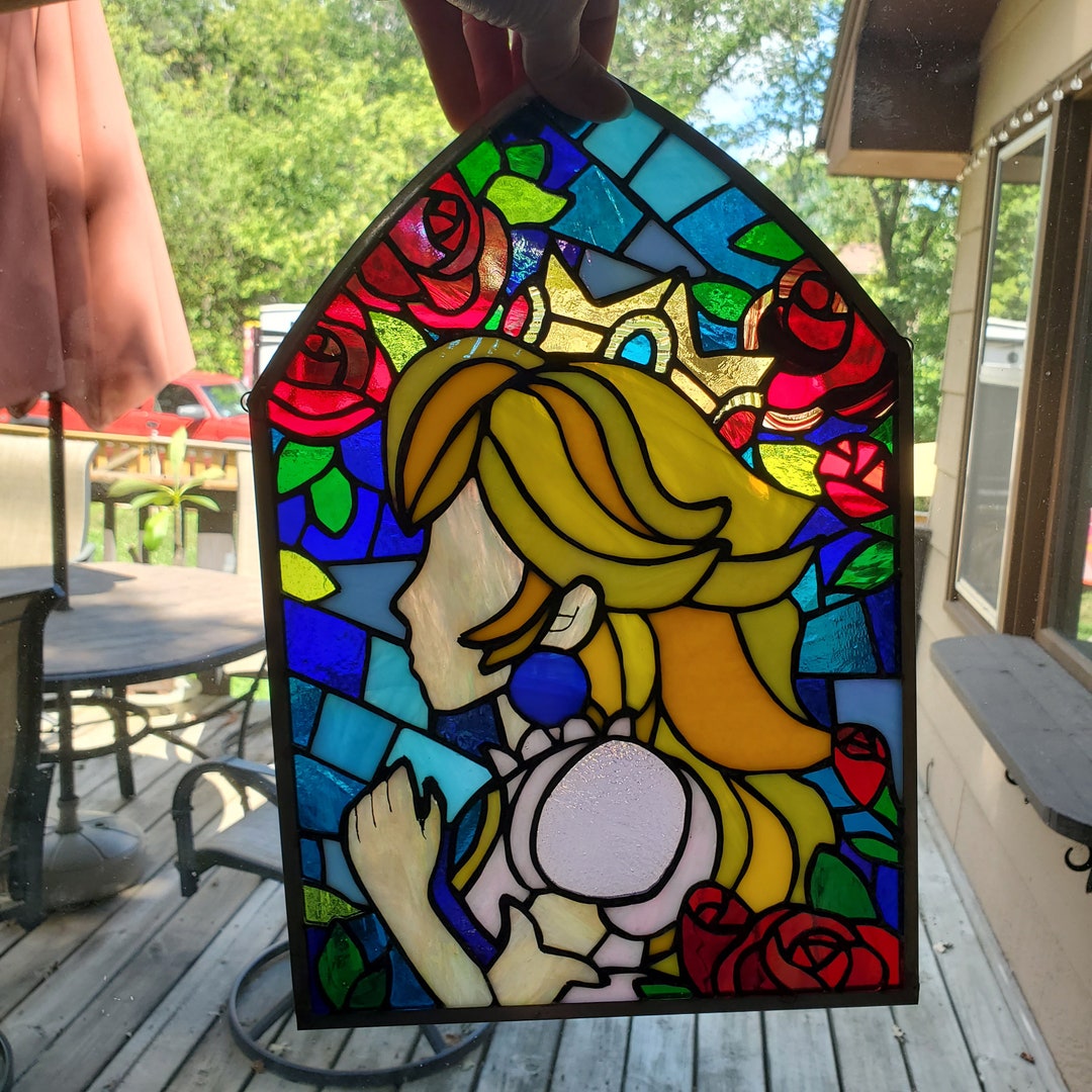 Princess Peach Stained Glass Window Art - Mario Inspired Decor - Etsy