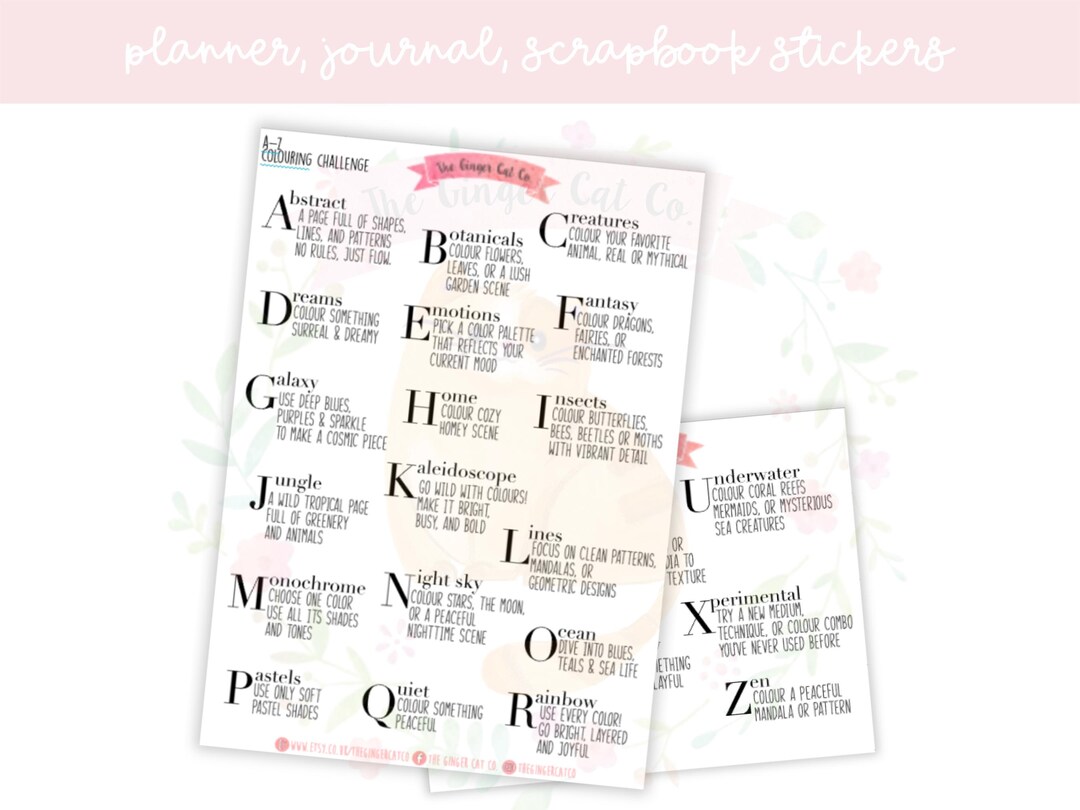 A-Z Colouring Challenge Stickers – Daily Prompts, Palette Icons and ...