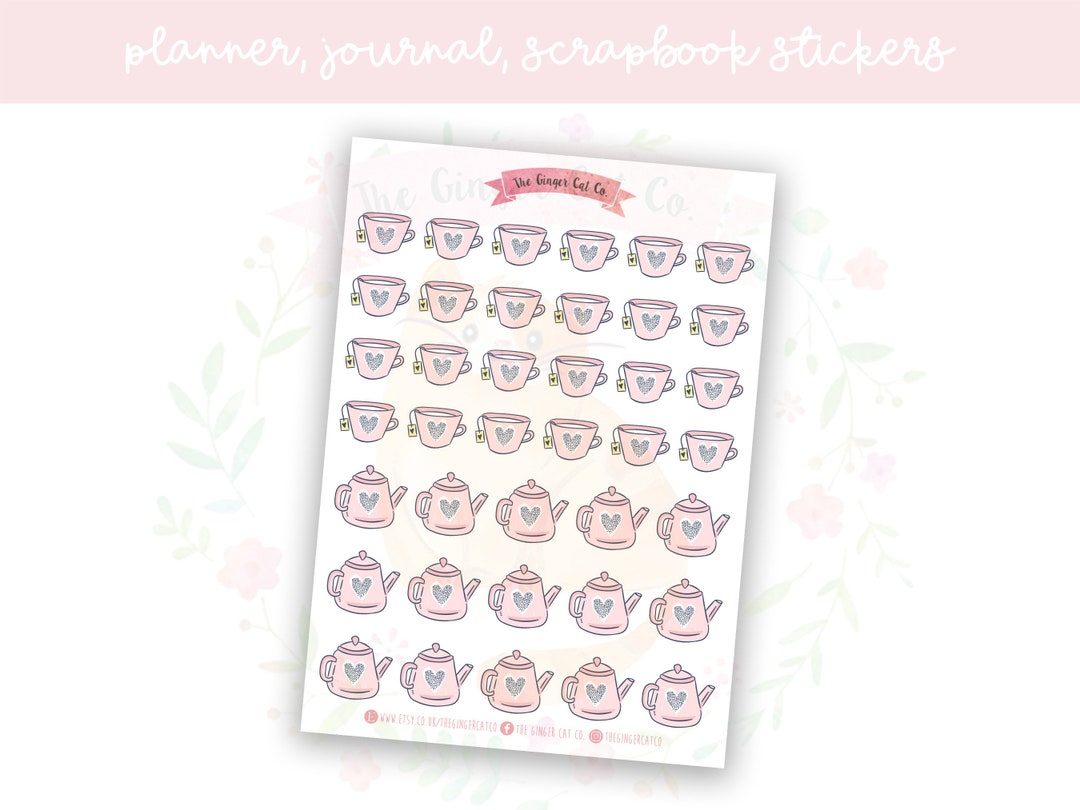 Heart Teacup & Teapot Planner Sticker Sheet | Decorative Stickers ...