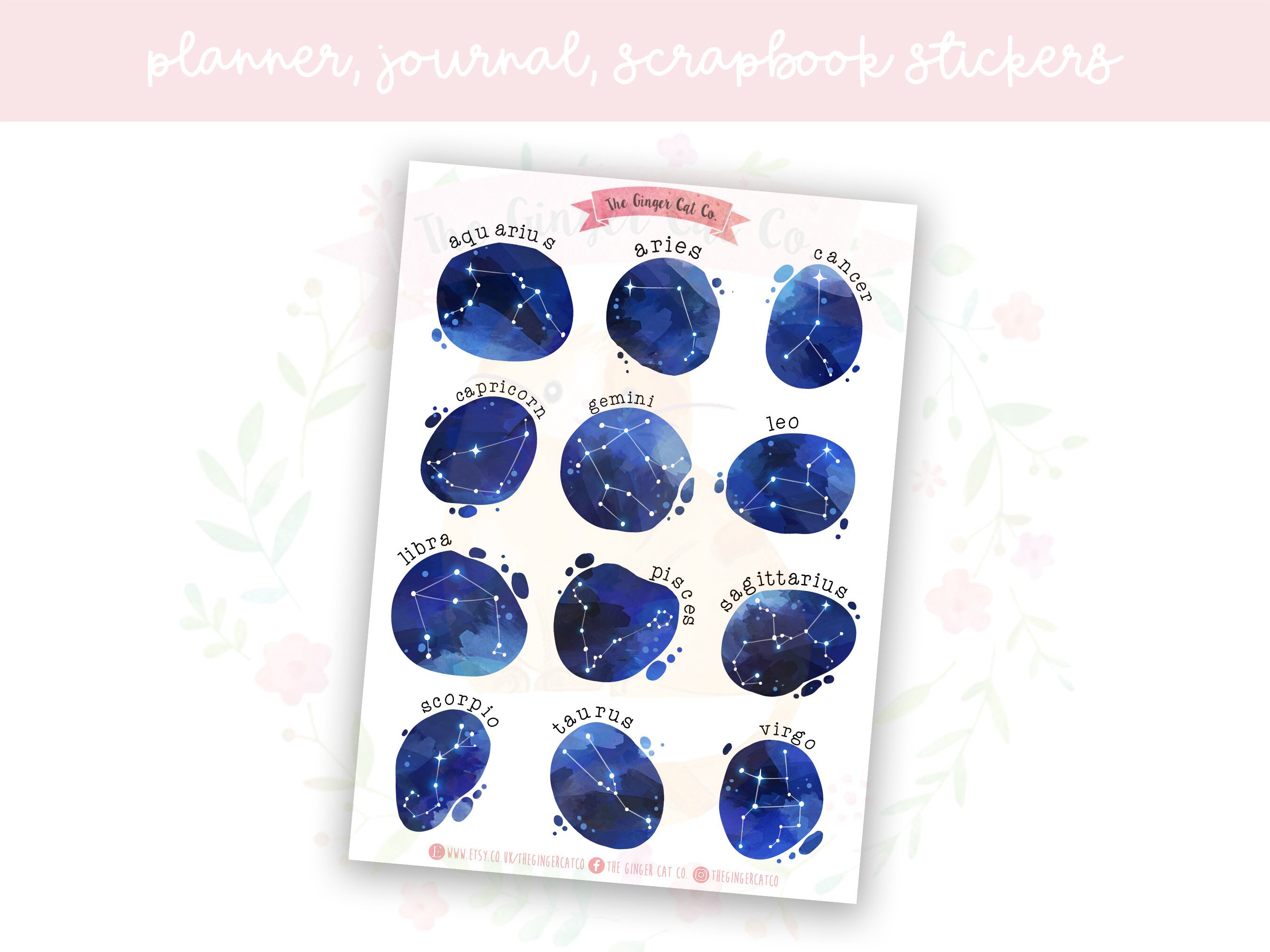Watercolour Star Sign Planner Sticker Sheet | Decorative Stickers ...