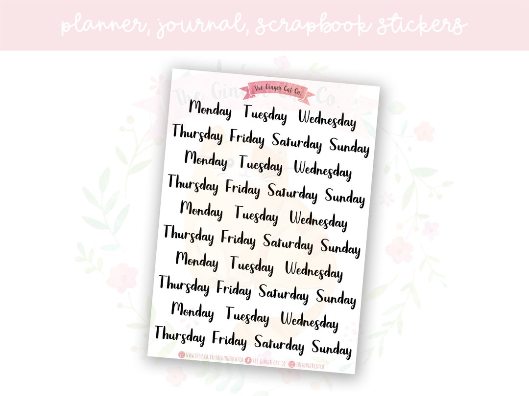 Days of the Week Script, FONT SIX, Planner, Journaling, Scrapbook ...