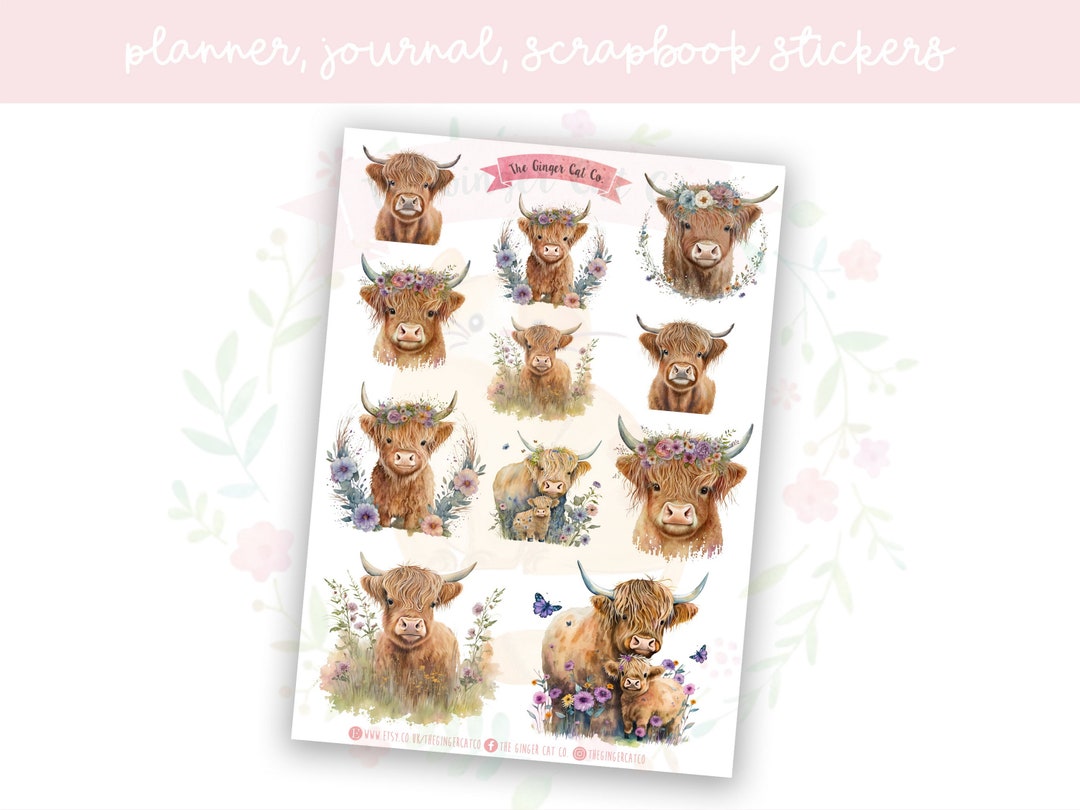 Highland Cow Planner Sticker Sheet | Decorative Stickers | Journal ...