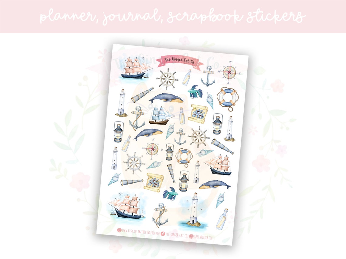 Watercolour Nautical Decorative Planner Journaling Scrapbook - Etsy UK