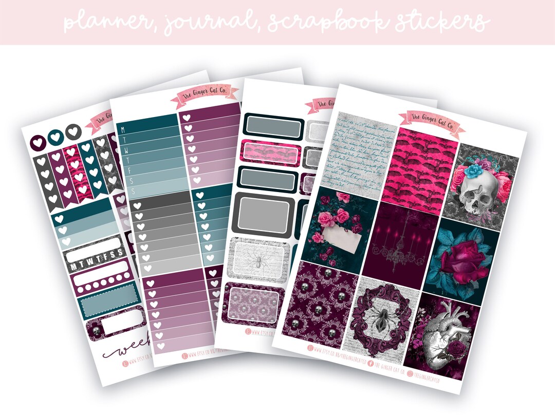 A La Carte Enhanted Goth Planner Sticker Kit, Vertical Planner ...