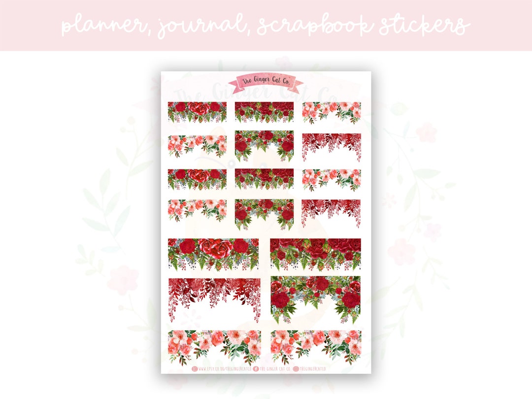Red Floral Headers Decorative Planner, Journaling, Scrapbook Stickers ...