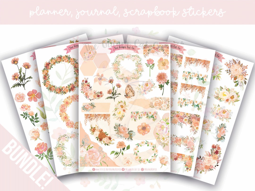 Peach Floral Bundle Decorative Planner, Journaling, Scrapbook Stickers ...