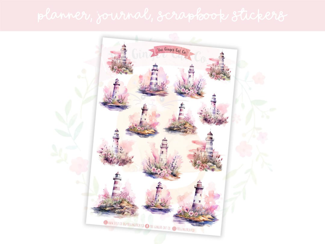Pink Lighthouse Planner Stickers: Coastal Journal Scrapbook Decals - Etsy