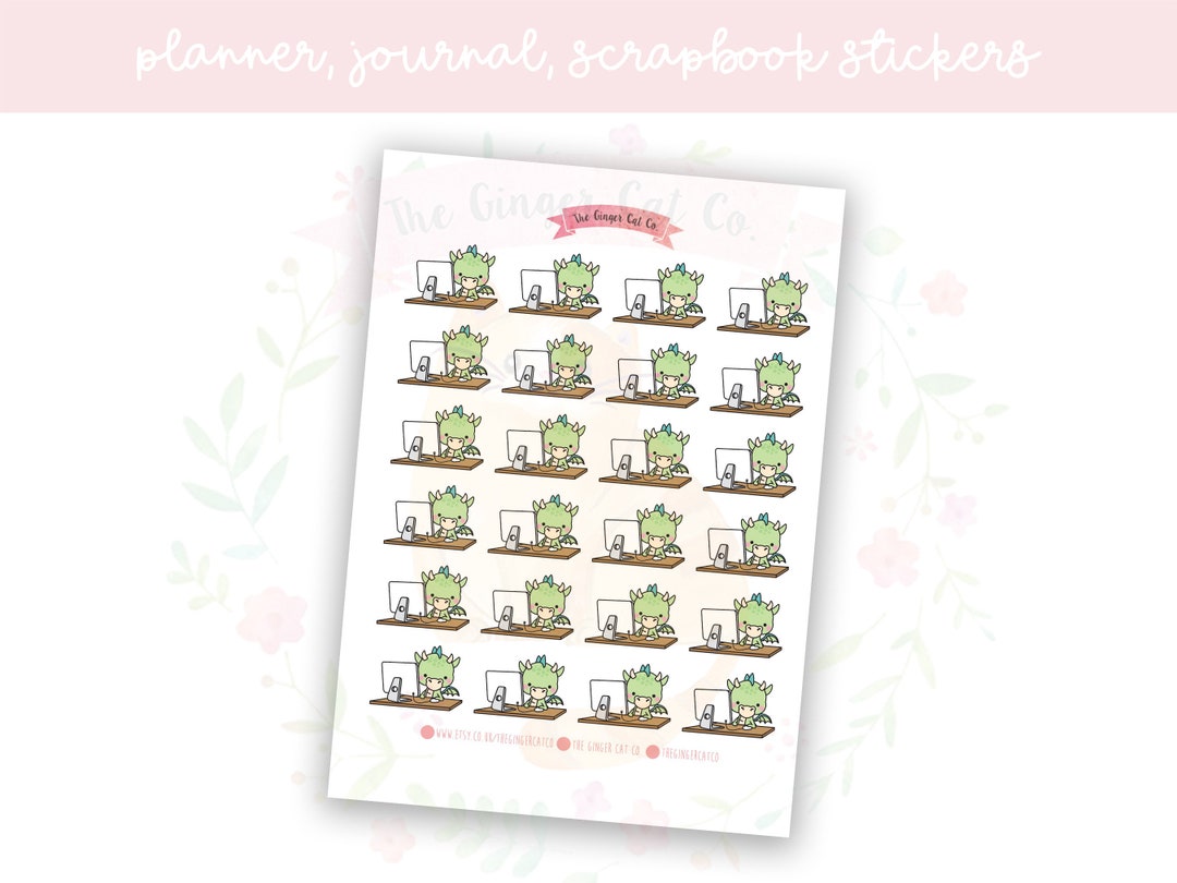 Draco the Dragon Does Computer Work Planner Sticker Sheet | Decorative ...