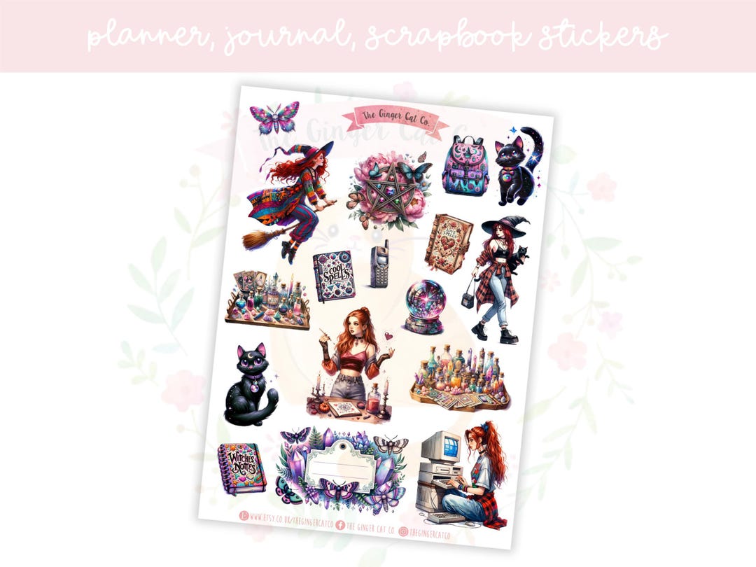 90's Witch Sticker Set – Vintage Witchy Planner & Journal Stickers ...