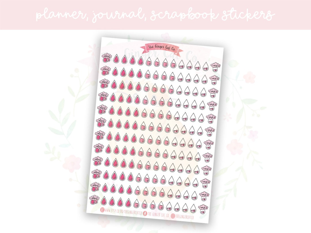 Pink Period Start & End Droplets, Period Tracker, Menstruation Planner ...