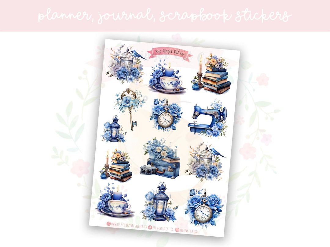 Blue Vintage Planner Sticker Sheet | Decorative Stickers | Journal ...