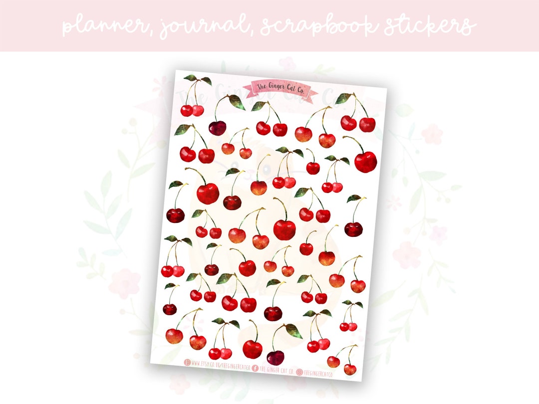 Watercolour Cherries Planner Sticker Sheet | Decorative Stickers ...