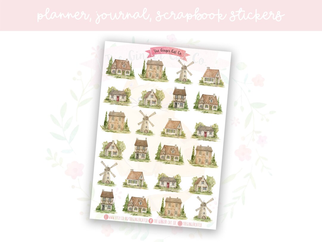 Watercolour Large Cottages Planner Sticker Sheet Decorative Stickers ...
