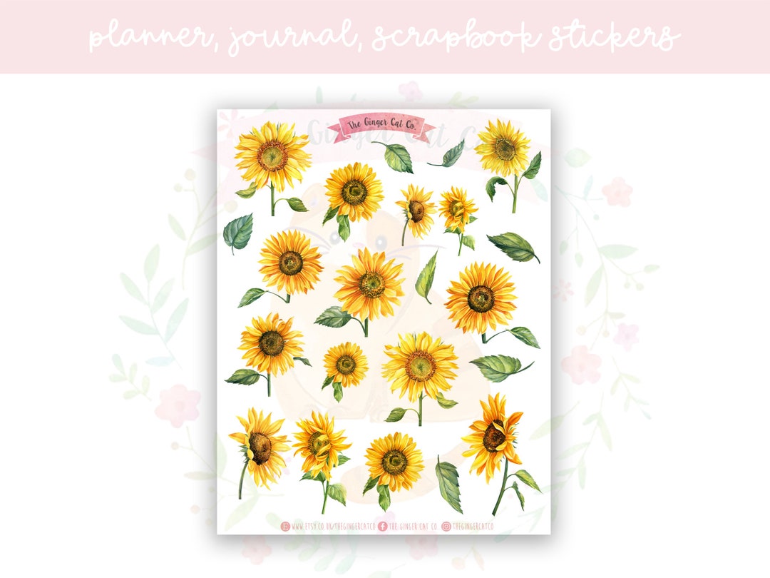 Watercolour Sunflowers Planner Sticker Sheet | Decorative Stickers ...