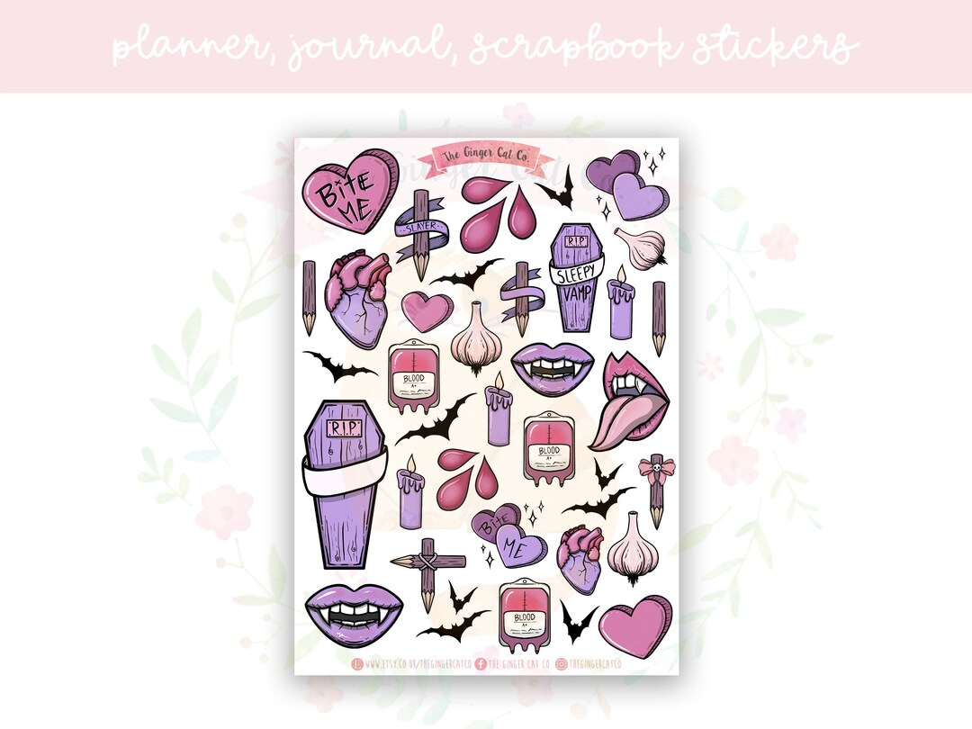 Pastel Vampire Planner Sticker Sheet | Decorative Stickers | Journal ...