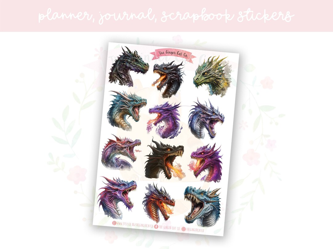 Watercolour Fire Dragon Planner Sticker Sheet | Decorative Stickers ...