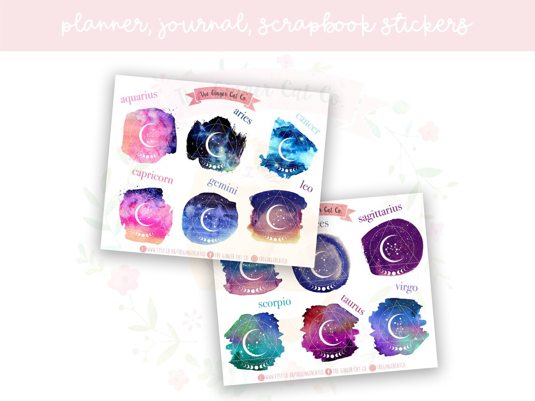 Watercolour Star Signs Planner Sticker Sheet | Decorative Stickers ...