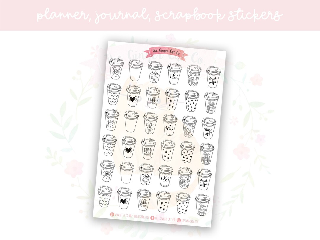 Black & White Colour in Coffee Cups Planner, Journaling, Scrapbook ...