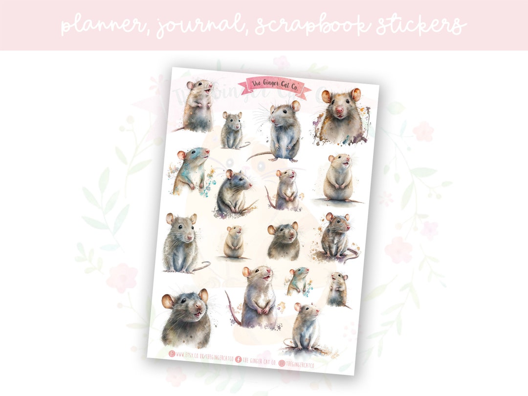 Watercolour Cute Rats Planner Sticker Sheet | Decorative Stickers ...