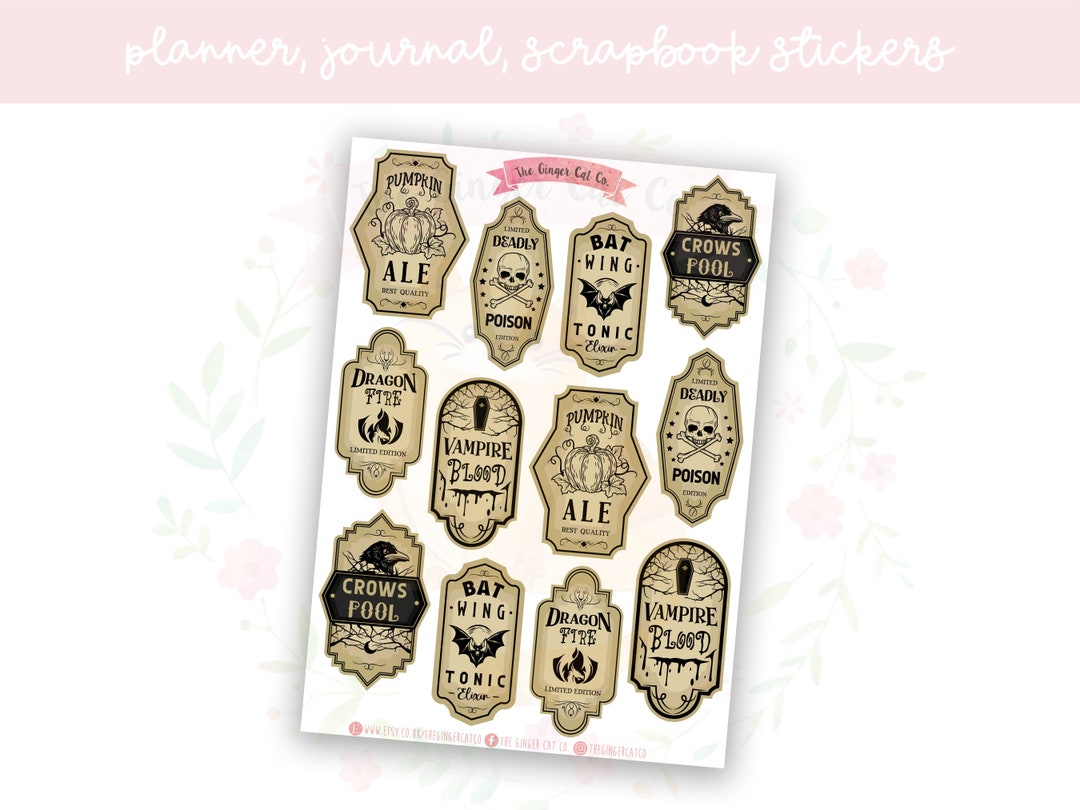 Vintage Halloween Potion Bottle Labels Planner Sticker Sheet ...