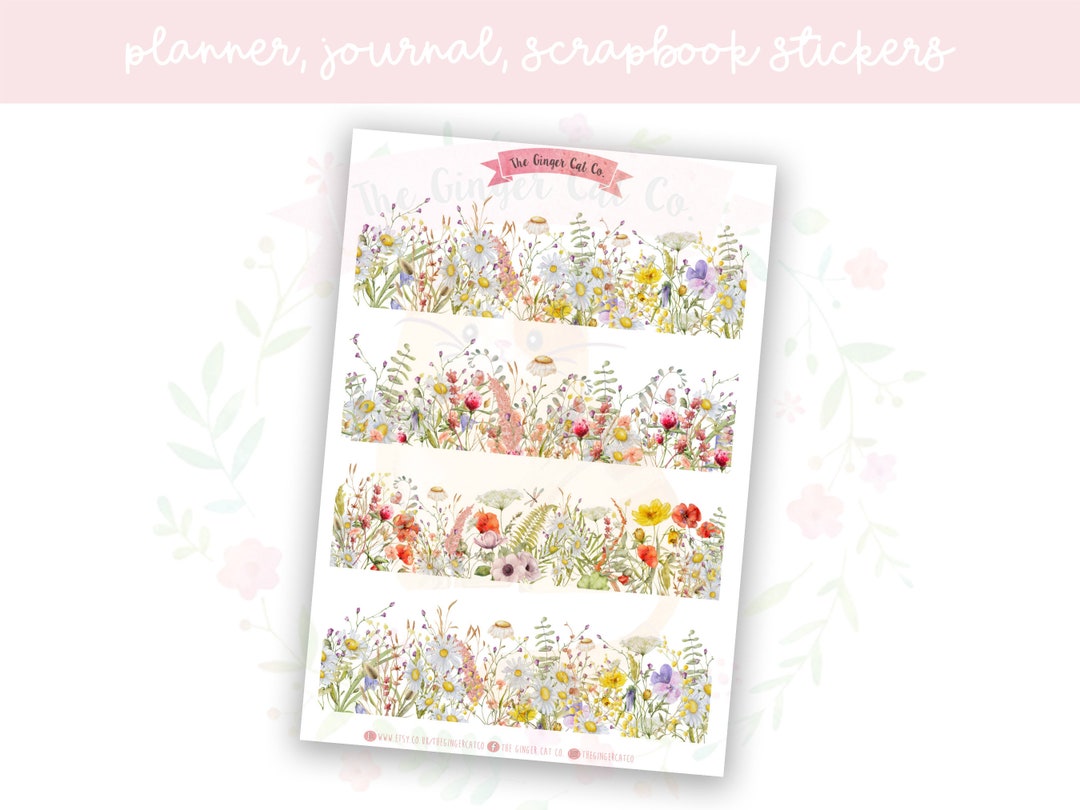 Wildflower Daisy Border Stickers: Floral Journal, Cottagecore Bujo ...