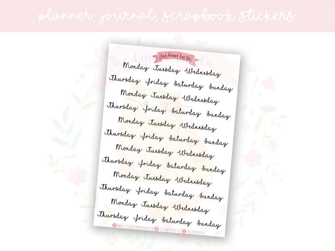 Days of the Week Script, FONT TWO, Planner, Journaling, Scrapbook ...
