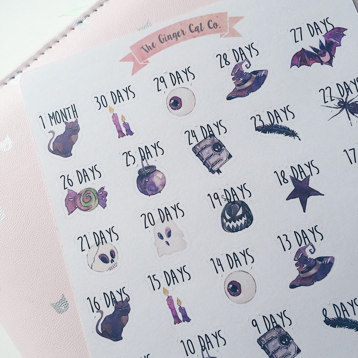 Halloween Witch Countdown Planner Stickers | Etsy