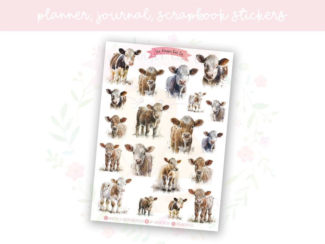 Watercolour Calves Planner Sticker Sheet Decorative Stickers Journal ...