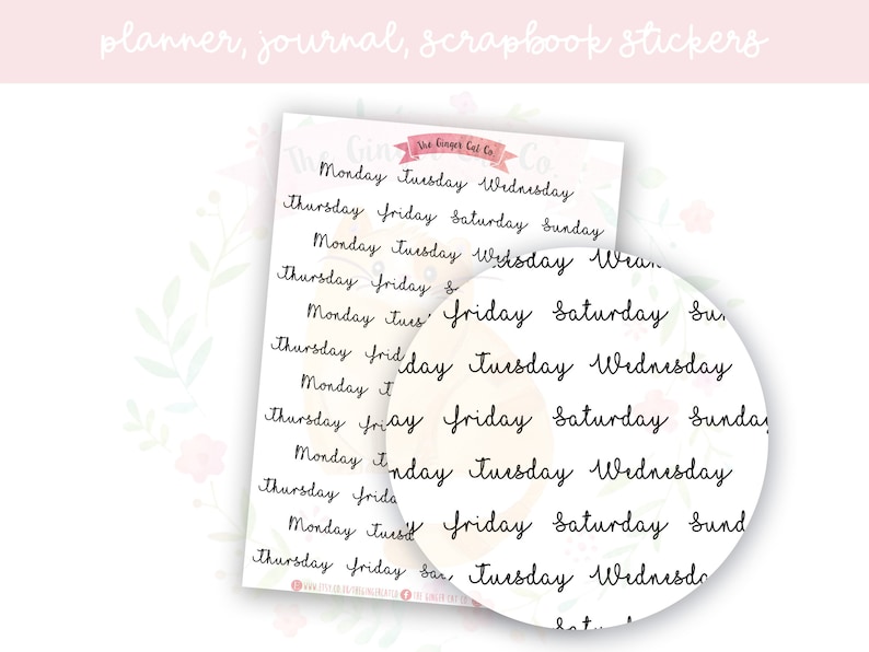 Days of the Week Script FONT TWO Planner Journaling - Etsy