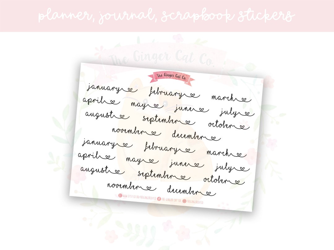 Months of the Year Script Planner, Journaling, Scrapbook Stickers - Etsy