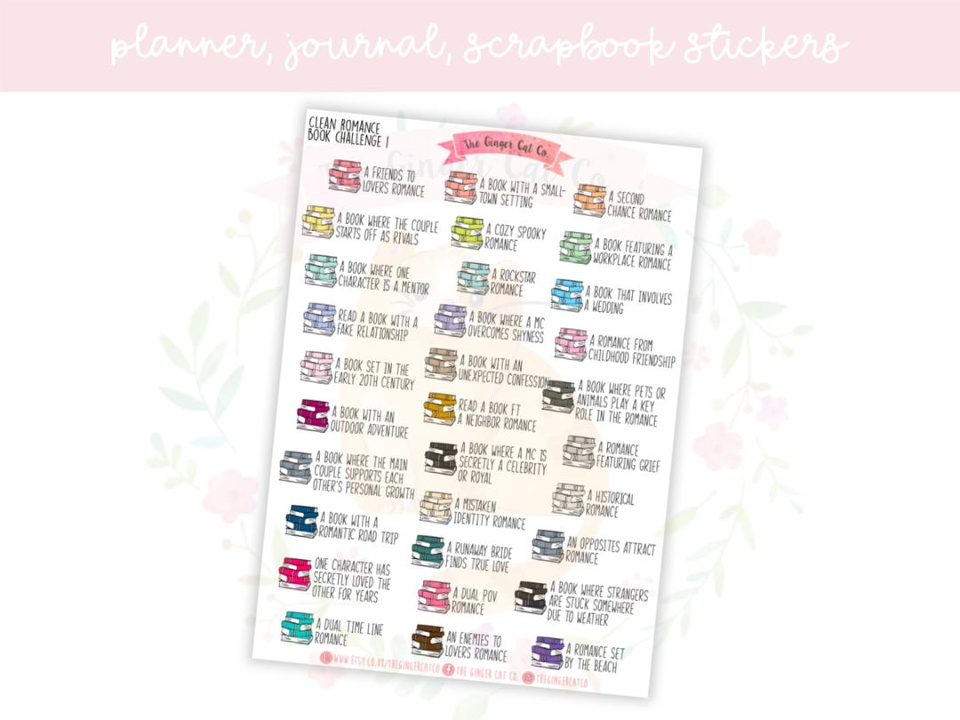 Clean Romance Reading Challenge Stickers Set 1 | Planner & Journal ...