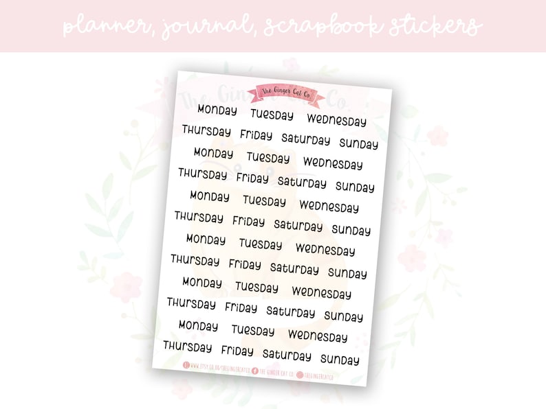 Days of the Week Script FONT FOUR Planner Journaling - Etsy