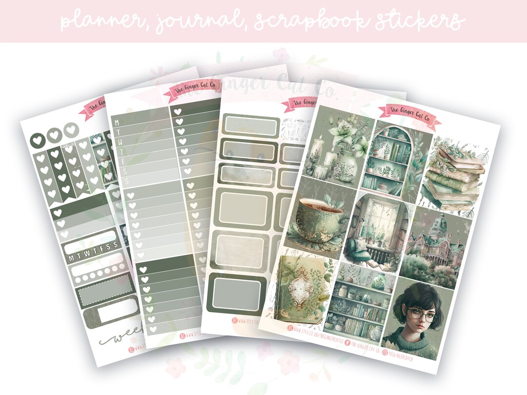A La Carte Sage Bookworm Planner, Journaling, Scrapbook Sticker Kit - Etsy