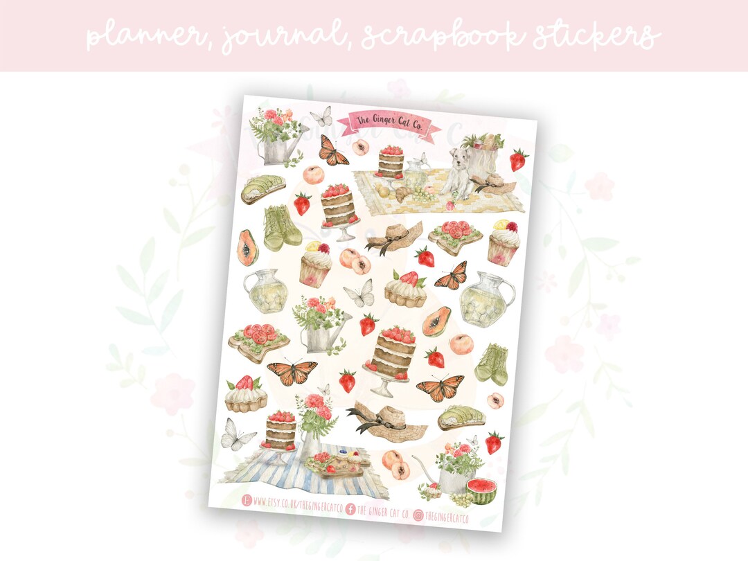 Watercolour Picnic Planner Sticker Sheet | Decorative Stickers ...