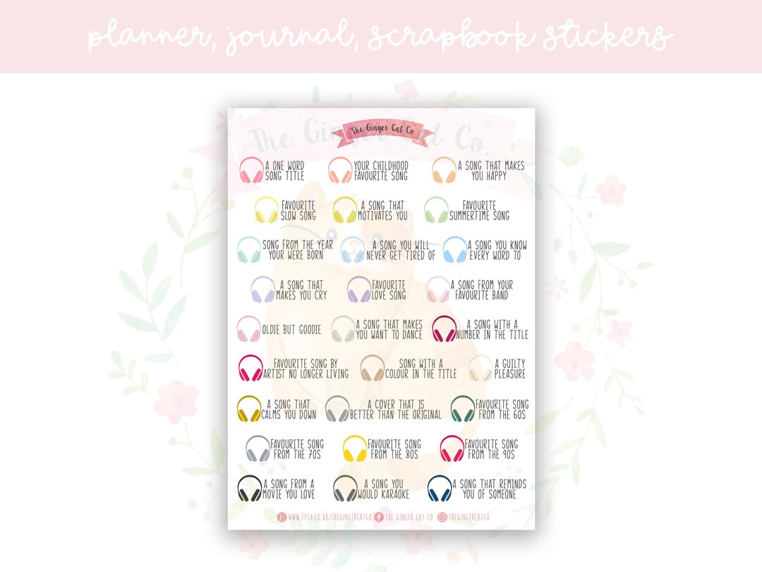 Song Challenge Planner, Journaling, Scrapbook Stickers - Etsy
