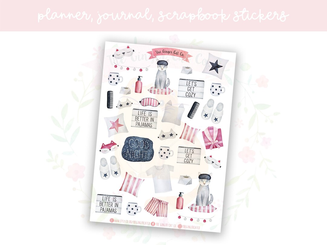 Cat Sleepover Planner Sticker Sheet | Decorative Stickers | Journal ...