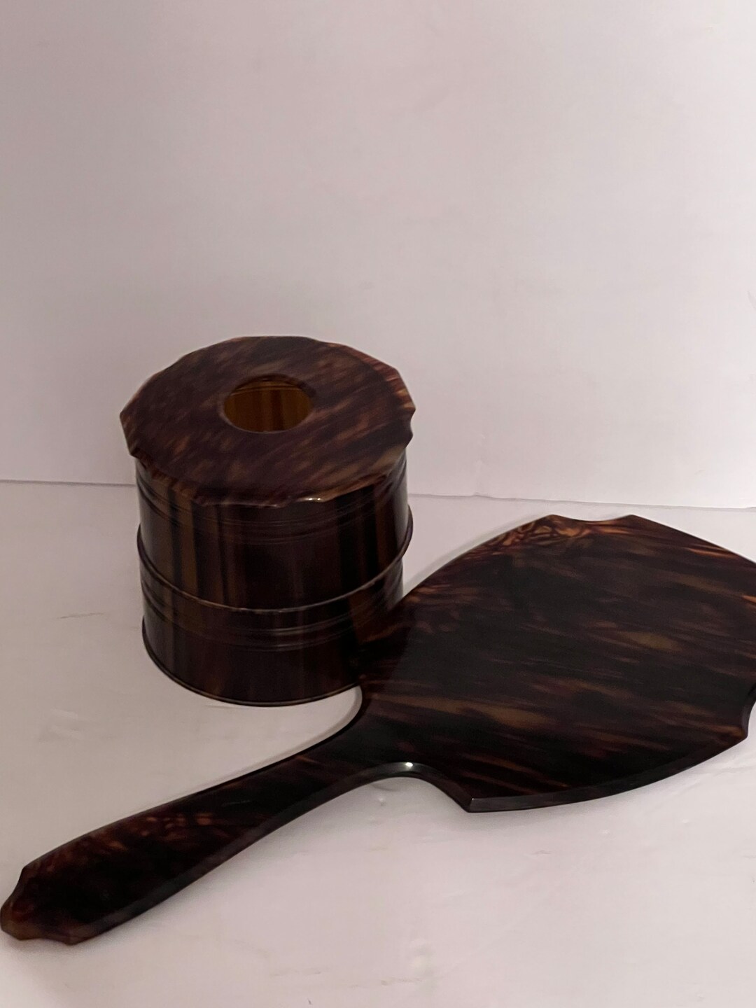 Vintage Mid Century Tortoise Shell Bakelite 3 Piece Vanity Set/ Mid ...