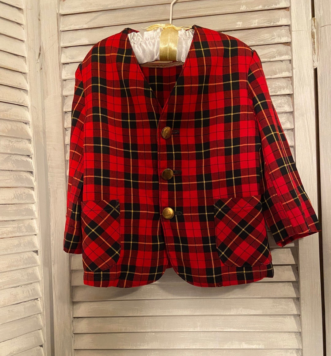 Vintage Little Boys Red Plaid Suit Jacket With Brass Buttons / Vintage ...