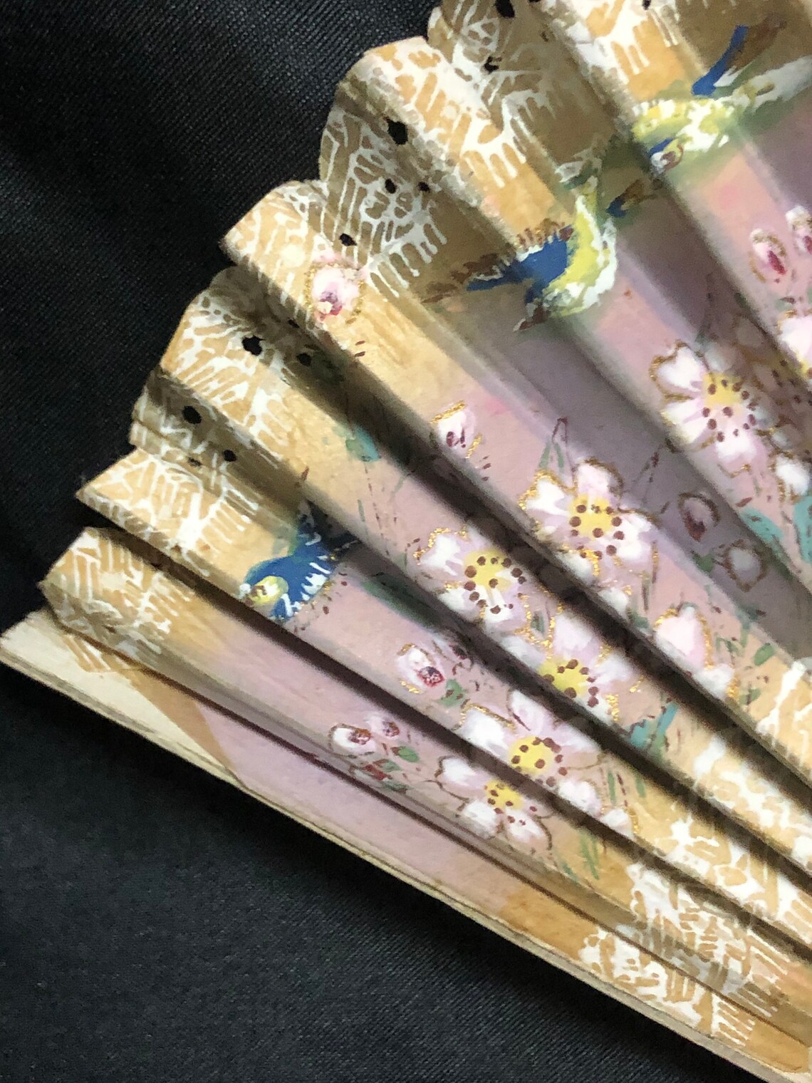 Vintage Paper Fan With Bird Design / Collectible Paper Fans / Victorian ...