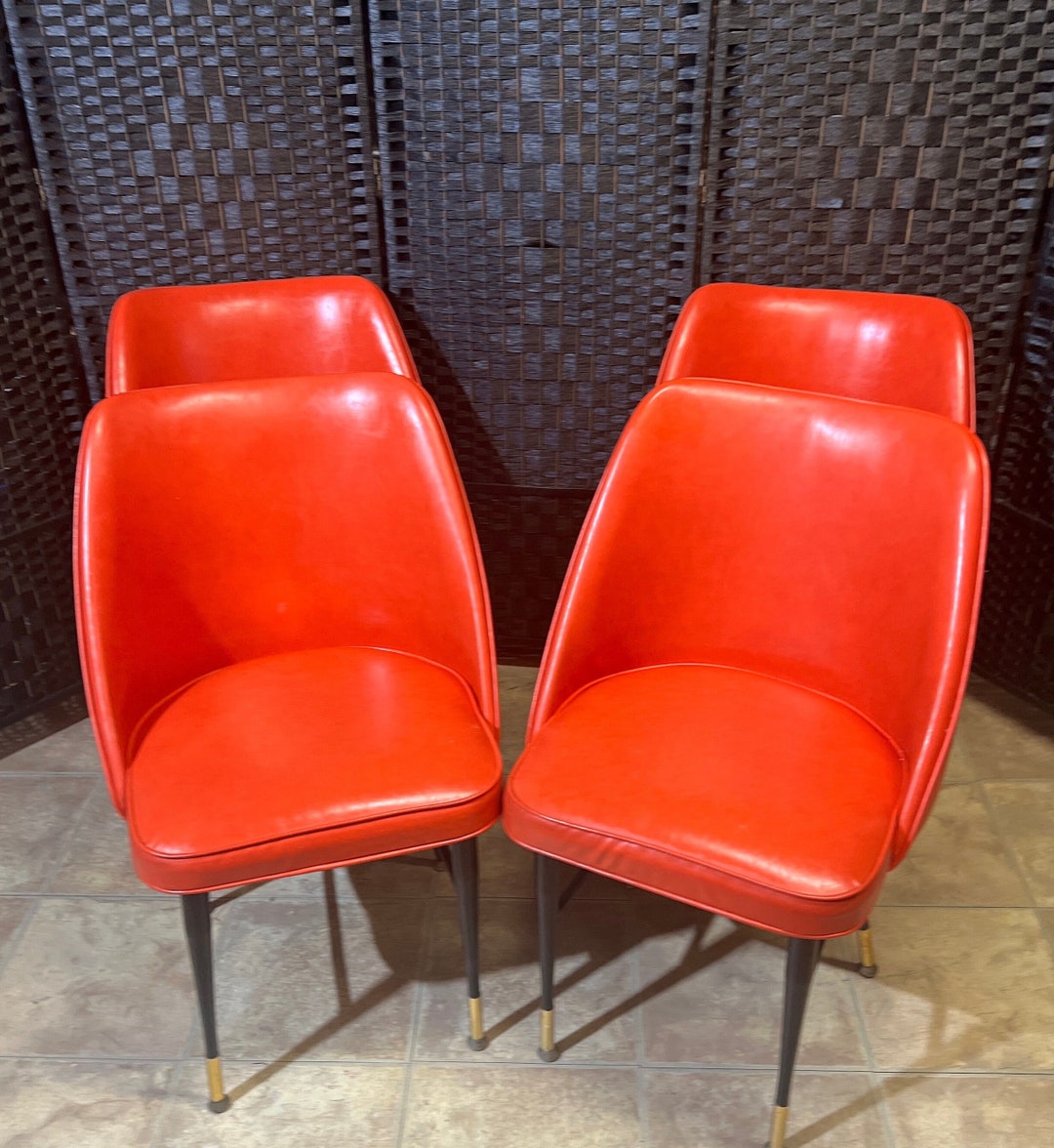 Modern Retro Red/orange Vinyl Dining Chair Set of 4 / Lion Brand ...